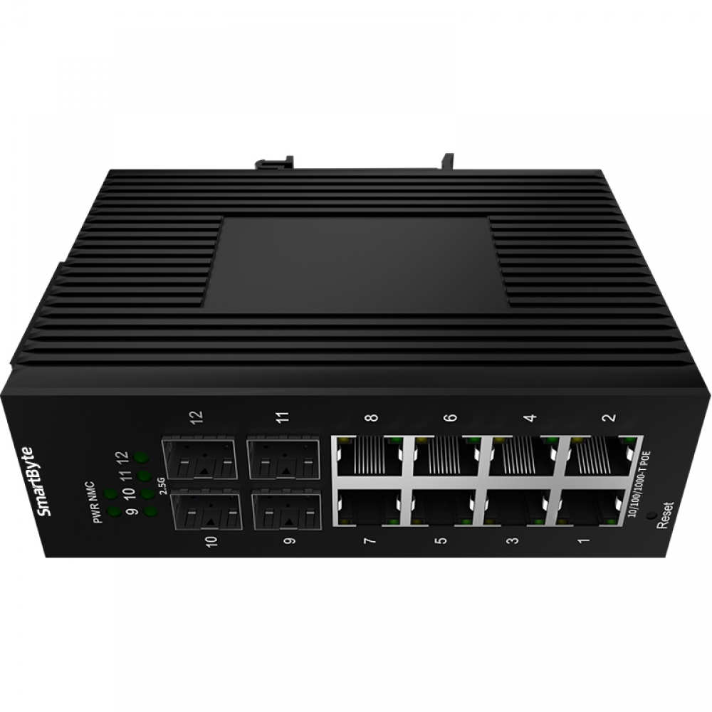 SmartByte 12 ports layer 2 managed industrial PoE switch with 2.5G uplink