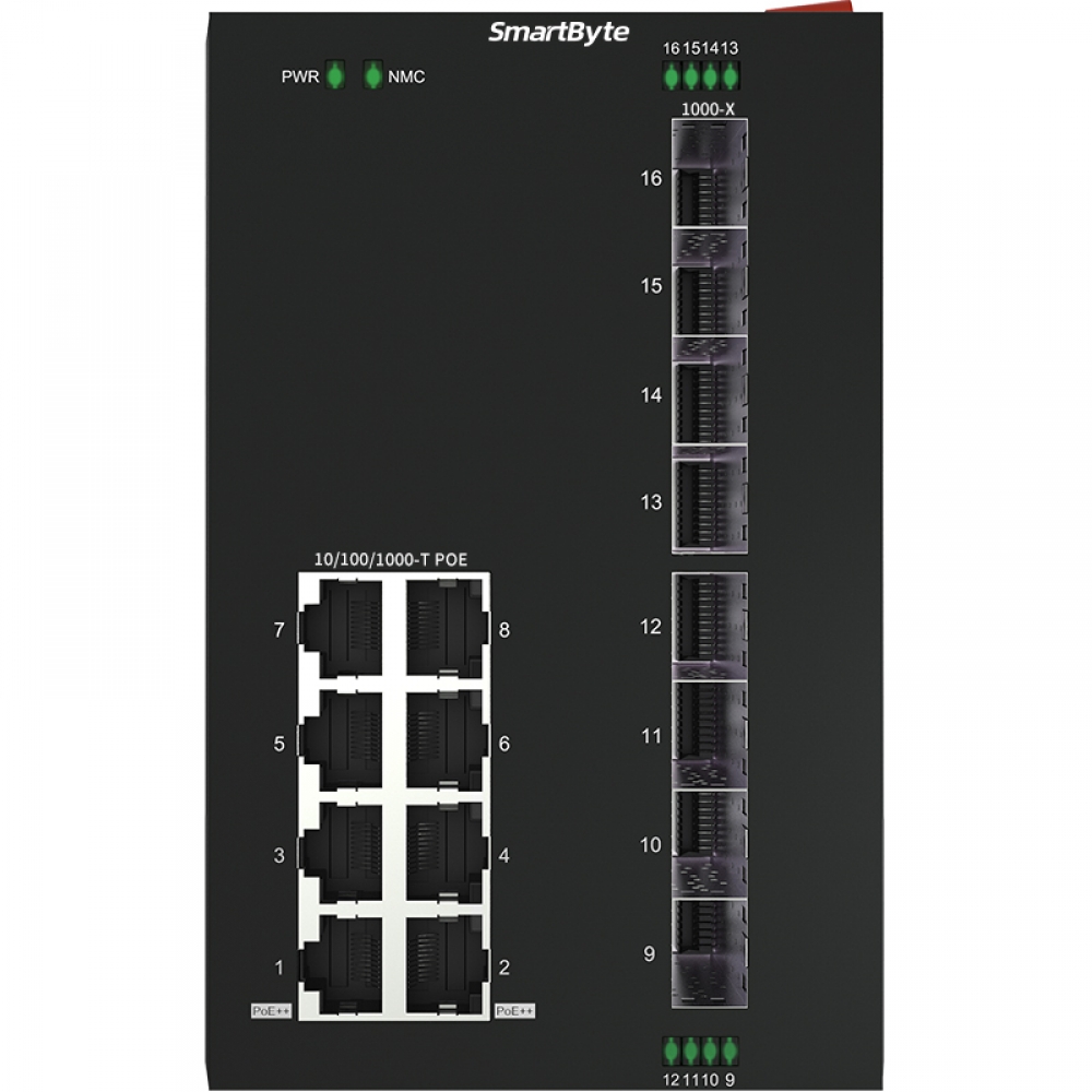 SmartByte 16 ports managed 802.3bt standard industrial PoE switch
